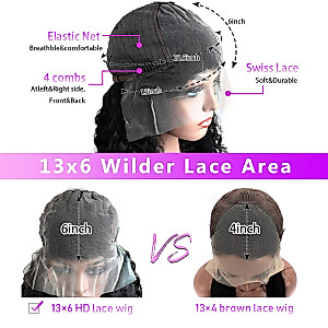 UPIGUILK 13x6 Deep Wave Lace Front Wigs Human Hair Pre Plucked HD Frontal for Black Women Curly Wig 180% Glueless with Baby Wet and Wavy 18 Inch