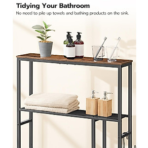 HOOBRO Over The Toilet Storage, 5-Tier Industrial Bathroom Organizer, Bathroom Space Saver with Toilet Paper Holder, Toilet Storage Rack, Small Spaces, Rustic Brown and Black BF84TS01