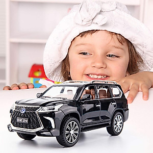 BDTCTK 1/24 Lexus 570 Off-Road in Luxury SUV Model Car, Zinc Alloy Pull Back Big Toy car with Sound and Light for Kids Boy Girl Gift (Black)