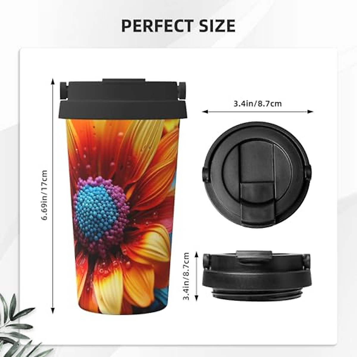 GTKSYNVE Reusable Coffee Mug with Lid and Handle, Colorful Sunflower Tumbler for Hot & Cold Drinks 16oz Stainless Steel Insulated Coffee Tumblers Double Wall Vacuum Thermal Cup