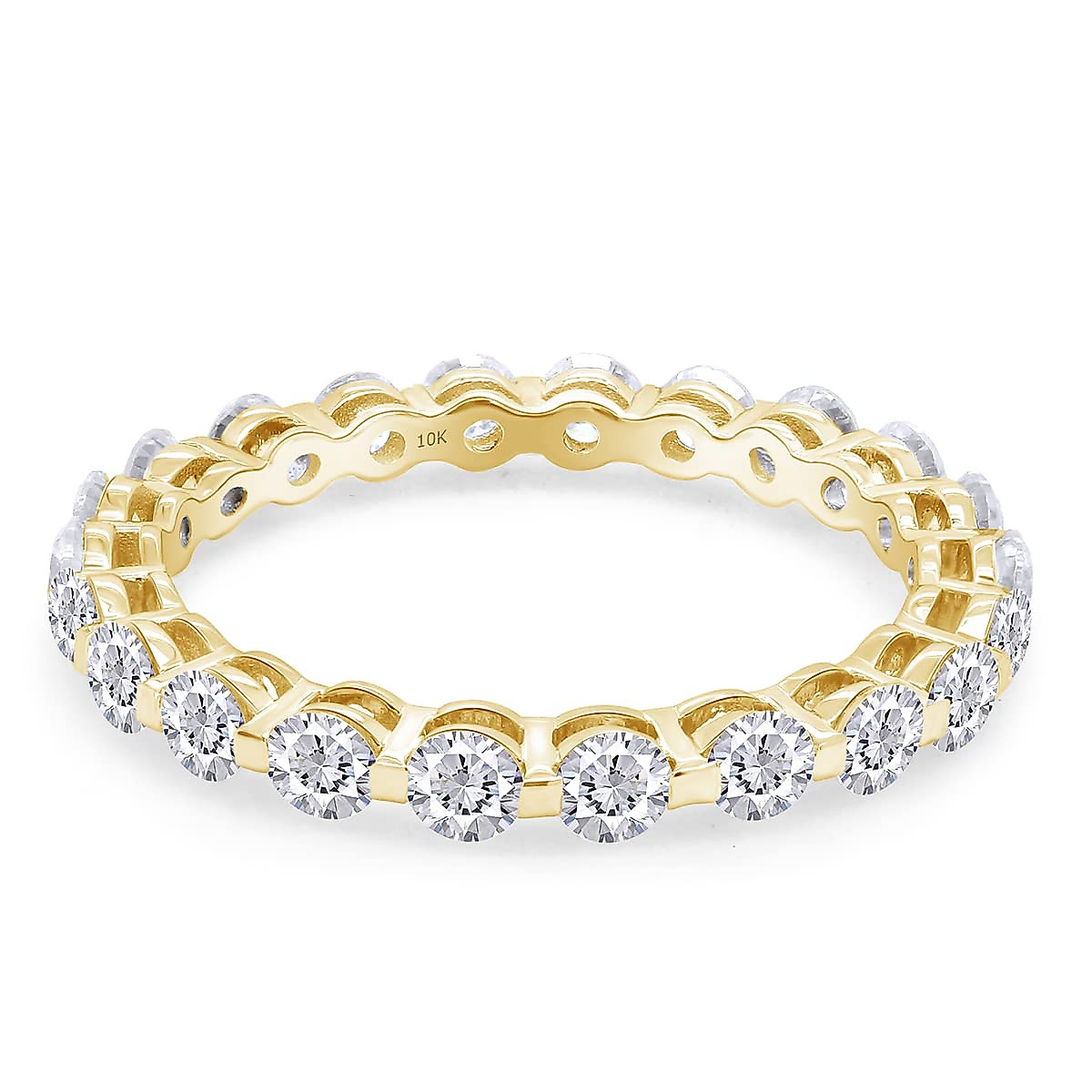 SAVEARTH DIAMONDS 1 1/5 cttw 2.5MM Round Cut Lab Created Moissanite Diamond Eternity Engagement Wedding Band Ring In 10k Solid Yellow Gold Jewelry For Women (1.20 Cttw) Size-7