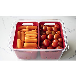 Kitchen Spaces KSDCB12-AMZ Twin Colander Stackable Food Storage Organizer for Fridge, Freezer, and Pantry, 8.8" x 6.8" x 3.9", Red & Clear
