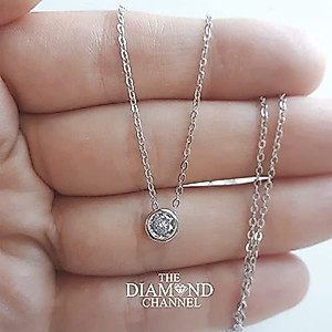 1/5 cttw AGS Certified Diamond Necklace for Women Brilliant-Cut Diamond Bezel-Set Necklace in White Gold (K-L Color, I2-I3 Clarity) - 16" 2" Extender