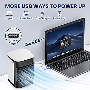 Portable Air Conditioner, AOLOS 8in Rechargeable Small Evaporative Air Cooler, 90°Auto Oscillation, 7 Color Vibe Lights, 4000mAh Battery Powered Humidifier, Mini Air Conditioner for Camping, Car