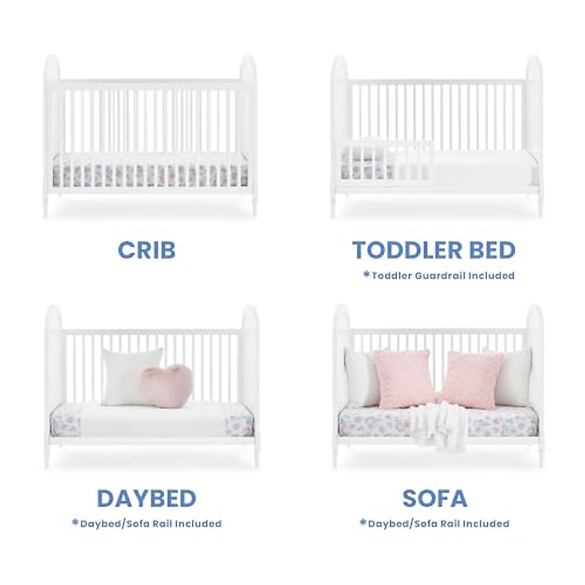 Delta Children Madeline 4-in-1 Convertible Crib - Woven Cane Mesh Panels, Includes Conversion Rails, Greenguard Gold Certified, Bianca White/Textured Almond