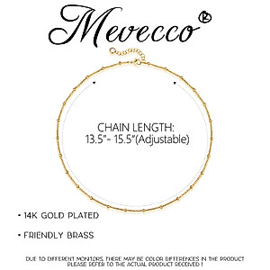 MEVECCO Gold Satellite Plain Chain Choker Necklace,Dainty Boho 14K Gold Plated Cute Tiny Beaded Chain Simple Minimalist Choker Necklace for Women