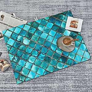 Teery-YY Dish Drying Mat Turquoise Blue Pattern Microfiber Absorbent Reversible Kitchenware Mat for Kitchen Counter Decor - Large 18 x 24 Inch