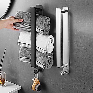 BestYiJo Tower Rack Self Adhesive Tower Bar, Thicken Stainless Steel Tower Holder for Bathroom Wall Mounted, Bathroom Towel Storage, Bathroom Accessories Tower Hanger with Hook (Silver)