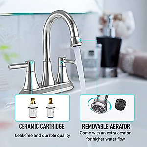 Bathroom Faucets for Sink, Gomylifer Bathroom Sink Faucet 2 Handle，4 Inch Centerset Sink Faucet with Pop Up Drain and Supply Hoses,Stainless Steel 360 Swivel Spout, Lead-Free, Brushed Nickel