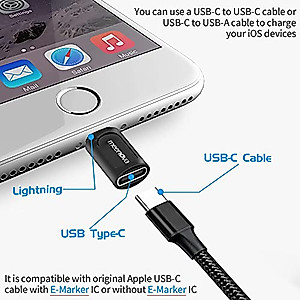 2Pack, Meenova USB C Female to iOS 15 Male Charging Converter, 2.4A12W for iPhone 13 Mini, Pro Max, 12, 11, Xs, Sync Data,Compatible with eMarker PD Type-C Cable,Anti-Lost Rubber Keeper Attach to Cord