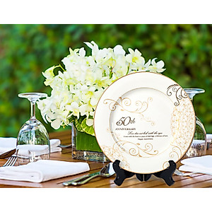 Urllinz 50th Wedding Anniversary Plate with 24k Gold Foil-50th Anniversary Wedding Gifts for Parents Couple,50 Year Golden Wedding Gifts for Her Him,9 Inch Porcelain Plate for Grandparents with Stand