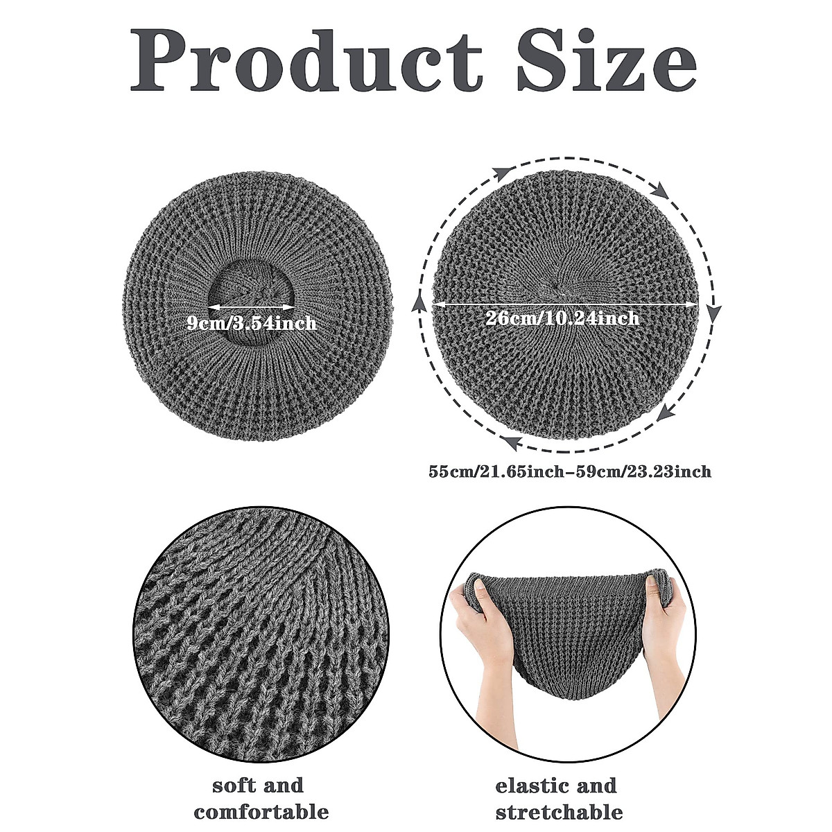 Newcotte 3 Pcs Soft Slouchy Crochet Beret Chic Cutout Beret Hats for Women Lightweight Knit Beanie Caps for Women(Black, Gray, Khaki)