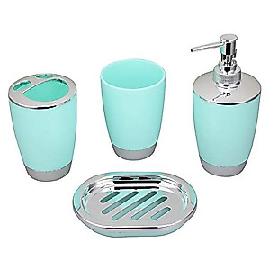 Wilove Bathroom Accessories Set,4 Pcs Plastic Bathroom Accessories Set Toothbrush Holder,Toothbrush Cup,Soap Dispenser,Soap Dish