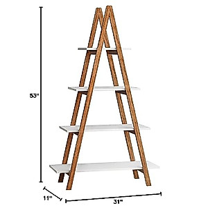 DKLGG 4-Tier Bookshelf Wooden Ladder Shelf Wooden Bookcase A- Shaped with Bamboo Frame, Freestanding Plant Stand Open Shelf, Decorative Plant Shelves for Living Room, Bedroom, Home Office(White)