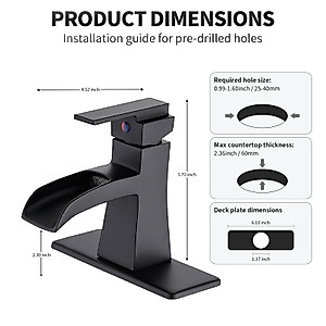 Sanliv Black Waterfall Bathroom Faucet, One-Handle Bathroom Faucets for Sink 1 or 3 Hole, Matte Black Vanity Faucet, Single Hole Restroom Sink Faucet with Pop Up Drain