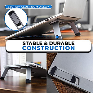 Triyards Laptop Riser for Desk – Aluminum Foldable Laptop Stand for 10”-16” Models Including MacBook, MacBook Air, iPad, HP and More – Self-Adhesive Portable Laptop Stand with Non-Skid Feet