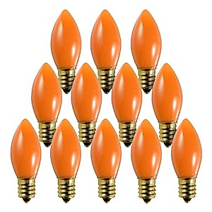 12 Pack C9 Orange Light Bulb Ceramic Incandescent 7 Watt E17 Intermediate Base Replacement C9 String Lights Bulbs Colored Light Bulb Orange Bulb Holiday Decorations Halloween Bulb