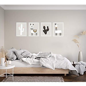 Llama Wall Decor Art Posters - Set of 4 11 x 14" Professional Grade Prints (Llama & Cactus) for Gifts, Baby Room, Boy or Girl Room, Kids, Nursery Room Decor, Playroom and classroom- Boho room decor