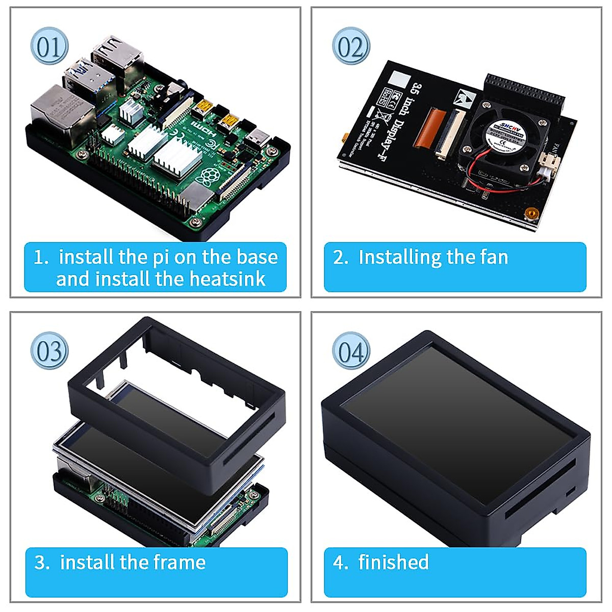 GeeekPi 3.5 inch Touch Screen with Case for Raspberry Pi 4, with Fan and Heatsinks, 320x480 Resolution TFT LCD Display for Raspberry Pi 4 Model B (Raspberry Pi Board NOT Included)