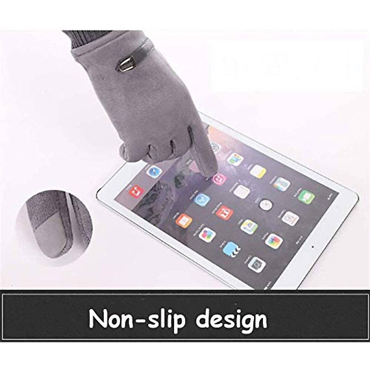 XJXJ Suede Gloves Men's Autumn and Winter Windproof Warm Non-slip Touch Screen Plus Velvet Thickening Riding Motorcycle. anti arthritis gloves (Color : Grey)