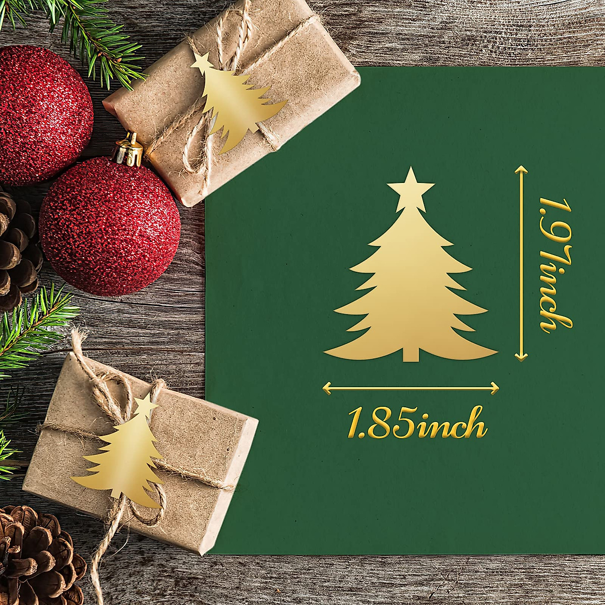 90 Pcs Christmas Envelope Seal Stickers, Gold Christmas Tree Envelope Seals Decorative for Christmas Party Gift Bag Drinkings Baking Wedding Invitations Greeting Cards Envelope Party Favors Craft