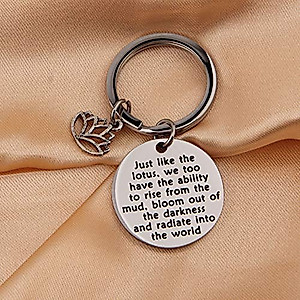 LQRI Lotus Keychain Yoga Karma Inspirational Keychain Best Friend Gift Yoga Lovers Gift (silver)
