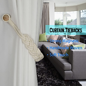 BEL AVENIR Curtain Tiebacks Magnetic Woven Curtain Holdback Drapery Tie-Back (Ivory Braid-1 Pack)