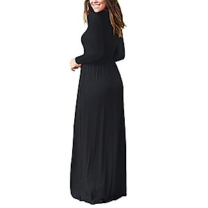PCEAIIH Women Long Sleeve Loose Plain Maxi Dresses Casual Long Dresses with Pockets Black X-Large