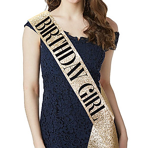 Birthday Girl Sash & Rhinestone Tiara Kit - Gold Glitter Birthday Gifts Birthday Sash for Women Birthday Party Supplies