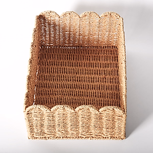 Scalloped Edge Basket, Wicker Storage Baskets, Hand Woven Baskets for Shelves,Natural Baskets for Organizing (M-14" L x 10.5" W x 6" H)