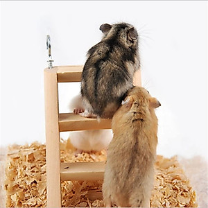 Natural Wood Ladder Toy with Hooks Climbing Bridge for Ferrets Chinchillas Small Rabbits Easy Connection to Wire Cage Hamster Ladder Toys