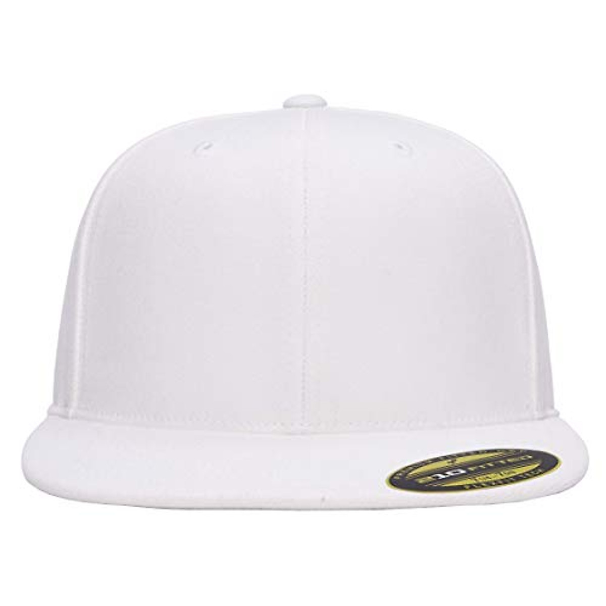 Flexfit Men's 210 Fitted Flat Bill Cap Hat, Small/Medium White