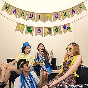 Mardi Gras Banner Burlap | Mardi Gras Decorations | Gold Purple Green Mardi Gras Banner for Mantel Fireplace | Rustic Mardi Gras Party Decorations Supplies | Mardi Gras Outdoor Indoor Hanging Decor