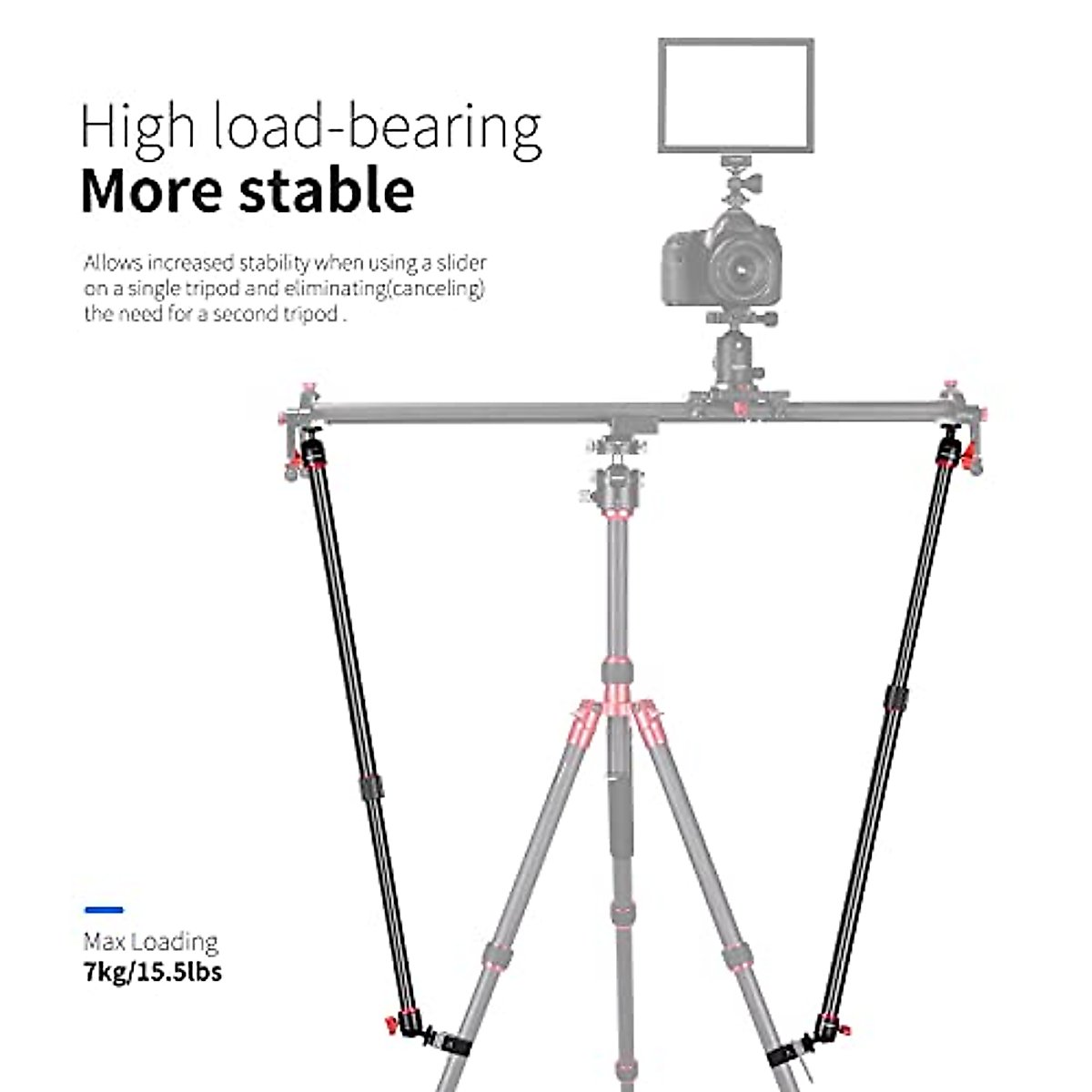 Neewer Camera Slider Support Arm Stabilizer, 2-Pack Adjustable Tripod Stability Arm for Increasing Stability in Aluminum Alloy, Extendable Poles for Camera Video Slider Rail with C Clamps and BallHead