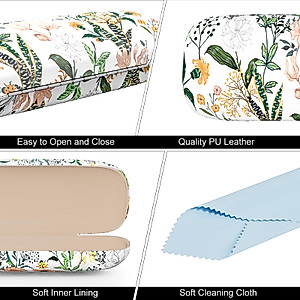NPOOYI Eyeglasses Case, Hard Shell Protective Case for Glasses, Unisex for Women Men, Glass Case with Cleaning Cloth, Colorful Small Flowers