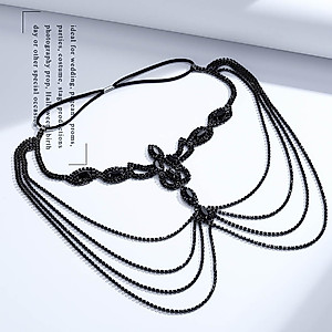 Fdesigner Vintage Flapper Head Chain Masquerade Mask Headpiece Wedding Bride Hair Jewelry Rhinestone Headbands Costume Headwear Women Hair Accessories (Unique-Black)
