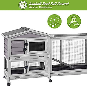 Outdoor Rabbit Hutch Indoor Bunny House on Wheels Large Guinea Pig Cage with Run for Any Small Animals,Removable Pull Out Tray…