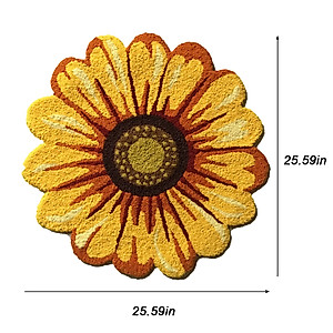 Sunflower Area Rug Mat 25" x 25" Yellow Floral Bathroom Rug Soft Plush Flower Doormat Non-Slip Rustic Small Carpet Handmade Floral Door Mat for Kitchen Bathroom Bedroom Living Room Yellow