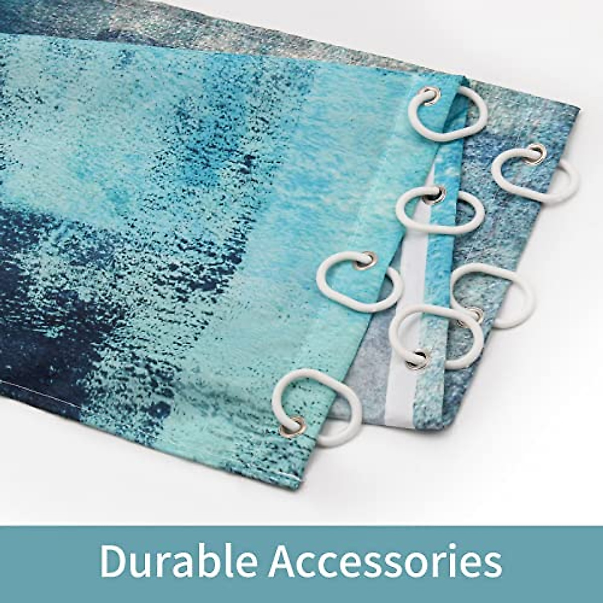 MitoVilla 4 Pcs Teal Blue Bathroom Sets with Shower Curtain and Rugs, Turquoise Shower Curtain Sets with Rugs for Bathroom Decor, Ombre Grunge Bathroom Decor Curtain Sets with Mats and Accessories