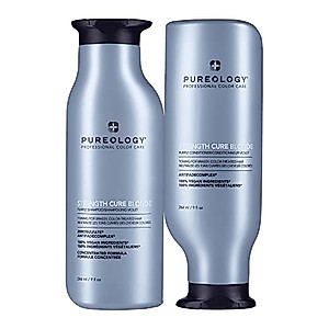Pureology Strength Cure Blonde Purple Shampoo & Conditioner Bundle | For Blonde & Lightened Color-Treated | Sulfate-Free | Vegan | Updated Packaging | 9 Fl. Oz.