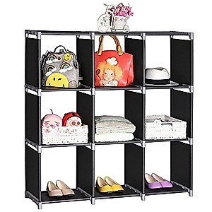Lykos Multifunctional Assembled 3 Tier 9 Compartment Storage Cube Closet Organizer Shelf 9 Cubes Bookcase Storage Black (9 Cubes)