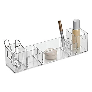 iDesign Clarity 12" Bathroom Vanity Countertop Multi Level Organizer for Cosmetics, Makeup, Vitamins, Medicine - Clear