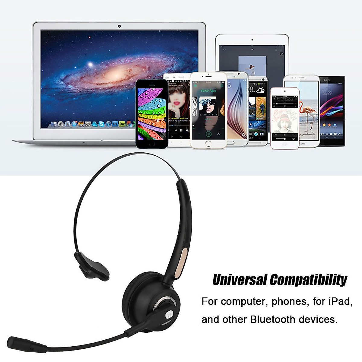 Bluetooth Business Headset with Mic, 12 Hours, Noise Cancelling, Comfortable Wearing, Lightweight for Call Center, Computer, Telephone, Desktop Box