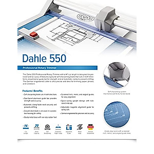 Dahle 550 Professional Rotary Trimmer, 14" Cut Length, 20 Sheet Capacity, Self-Sharpening, Dual Guide Bar, Automatic Clamp, German Engineered Paper Cutter