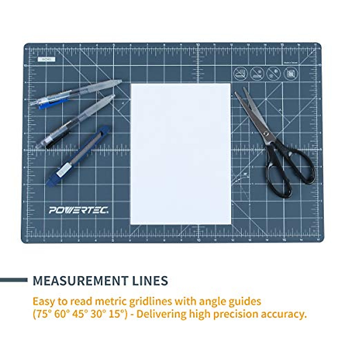 POWERTEC 61001 Cutting Mat with Grid, 12" x 18" x 3mm for Arts and Crafts Woodworking