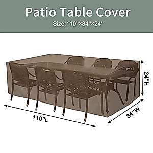 RICHIE Patio Furniture Set Cover, Lawn Patio Furniture Cover Heavy Duty 600D Waterproof Resistant Patio/Outdoor Dining Rectangular Table Chairs Cover, 110“ x 84” x 24“, Large Brown