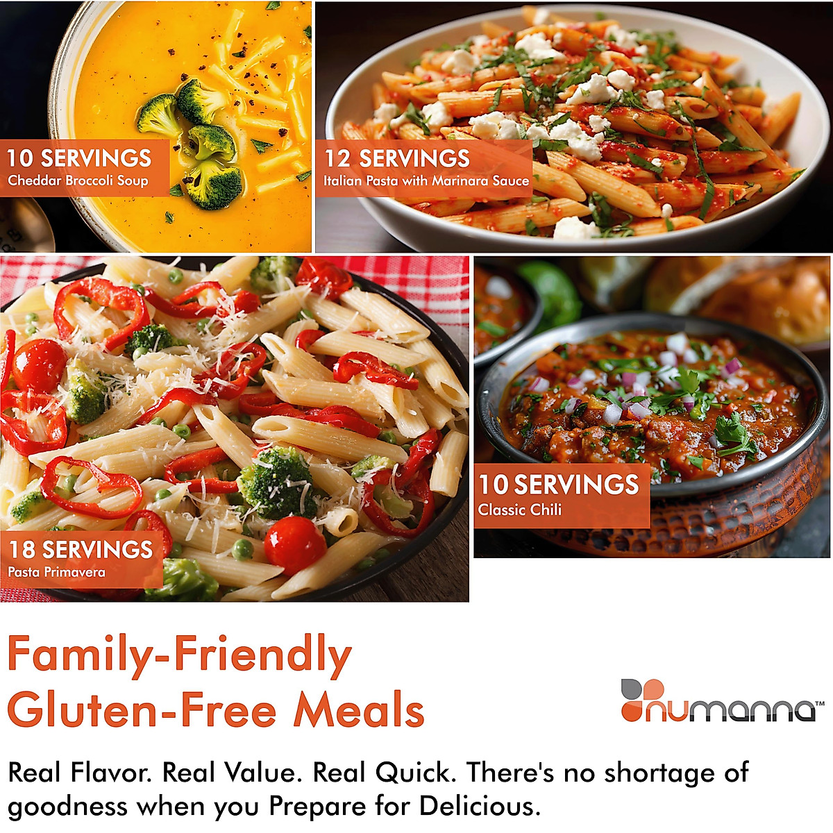 Numanna No-Gluten Family Pack Bucket 126 Servings Breakfast, Lunch, Dinner Meals Non-Gmo, No Msg, No Added Preservatives Easy to Prepare Emergency Survival Food Made in USA 25 Year Shelf Life