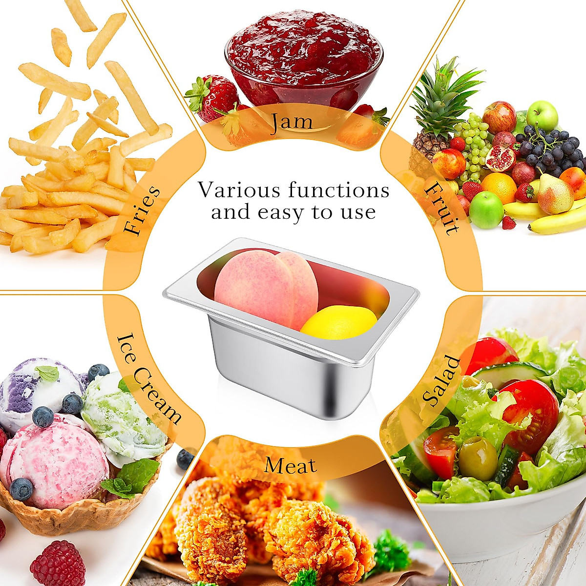 Thenshop 10 Pcs 1/9 Size 4 Inch Deep Hotel Pan Stainless Steel Steam Table Pan Commercial Metal Food Catering Tray for Hotel, Restaurant, Buffet, 0.8 mm Thick, 6.9 L x 4.3 W (European Style)