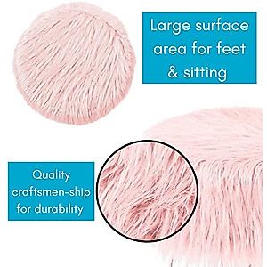 BIRDROCK HOME Pink Faux Fur Vanity Stool Chair - Soft Furry Compact Padded Seat - Vanity, Living Room, Bedroom and Kids Room Chairs - Hair Pin Metal Legs Upholstered Decorative Furniture Foot Rest
