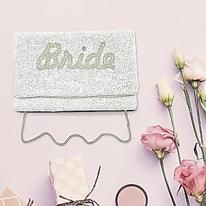Bride Clutch Purse Bridal Shower Gift for Bride White Purse with Silver Letters THE BEADED LILY White Bride Clutch With Silver Letters